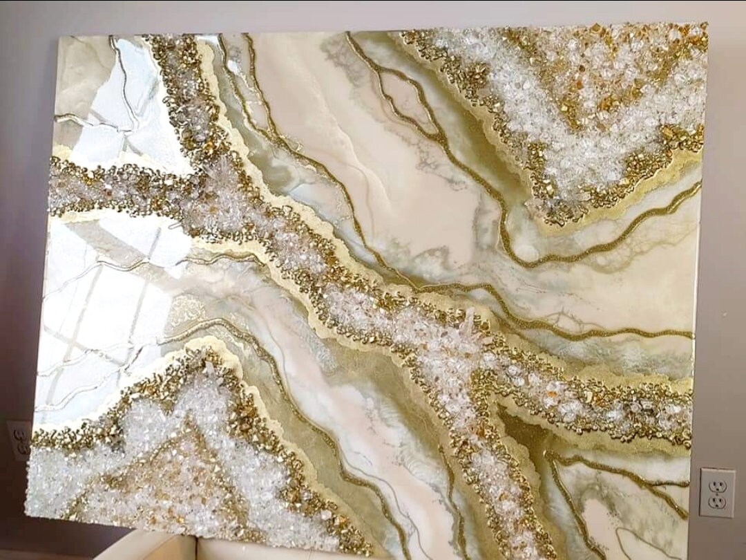 Geode Wall Art / Picture/ Resign Painting / Beige, Champagne Gold ...
