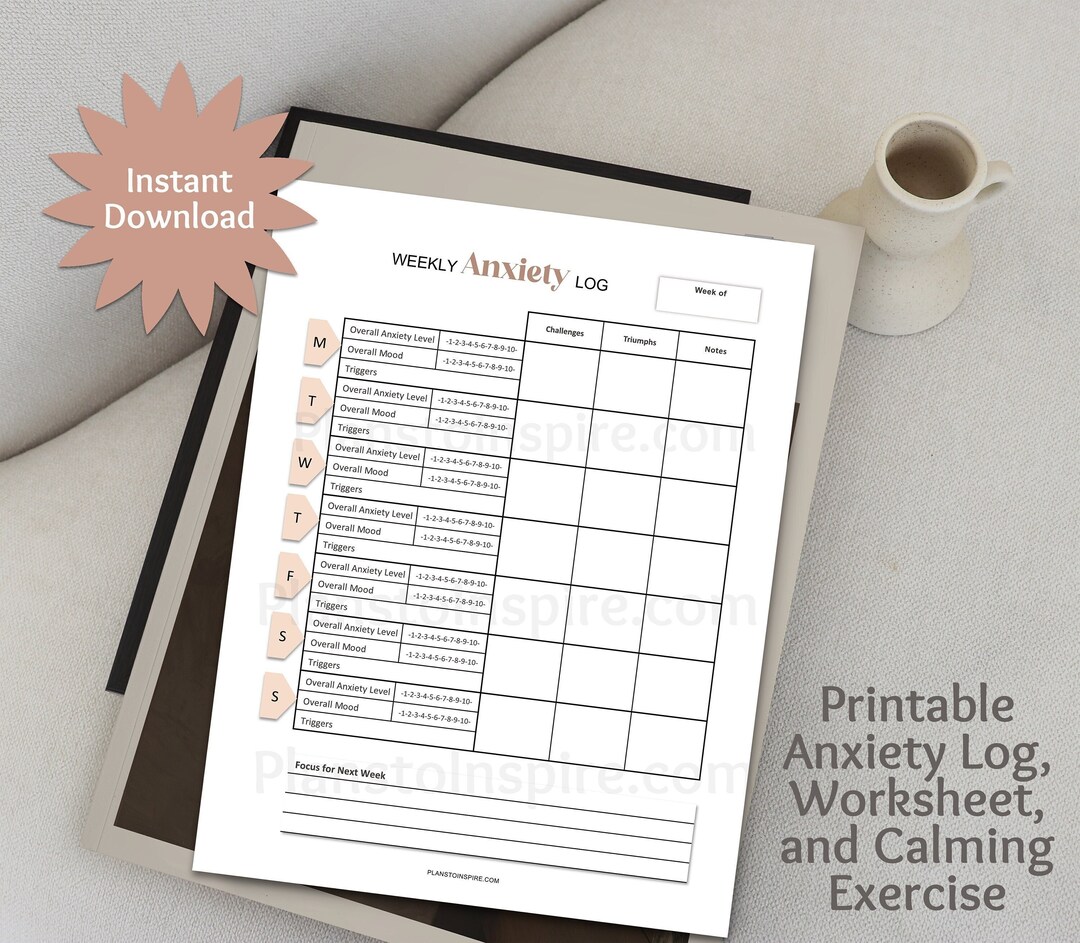 Anxiety Planner Inserts, Instant Download, Printable, Color and Black ...