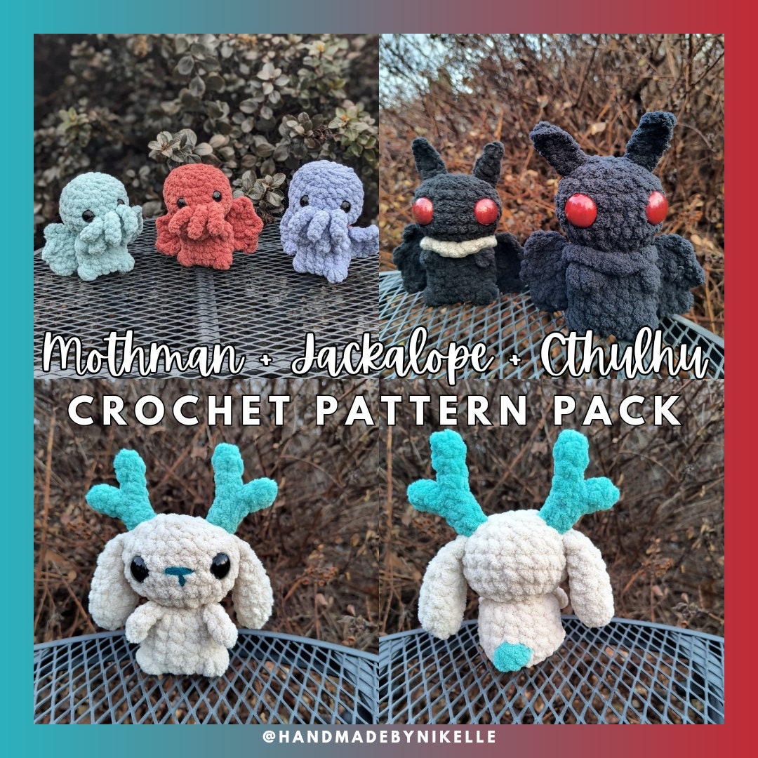 Mothman + Jackalope + Cthulhu Crochet Amigurumi 3 PATTERN Pack ...