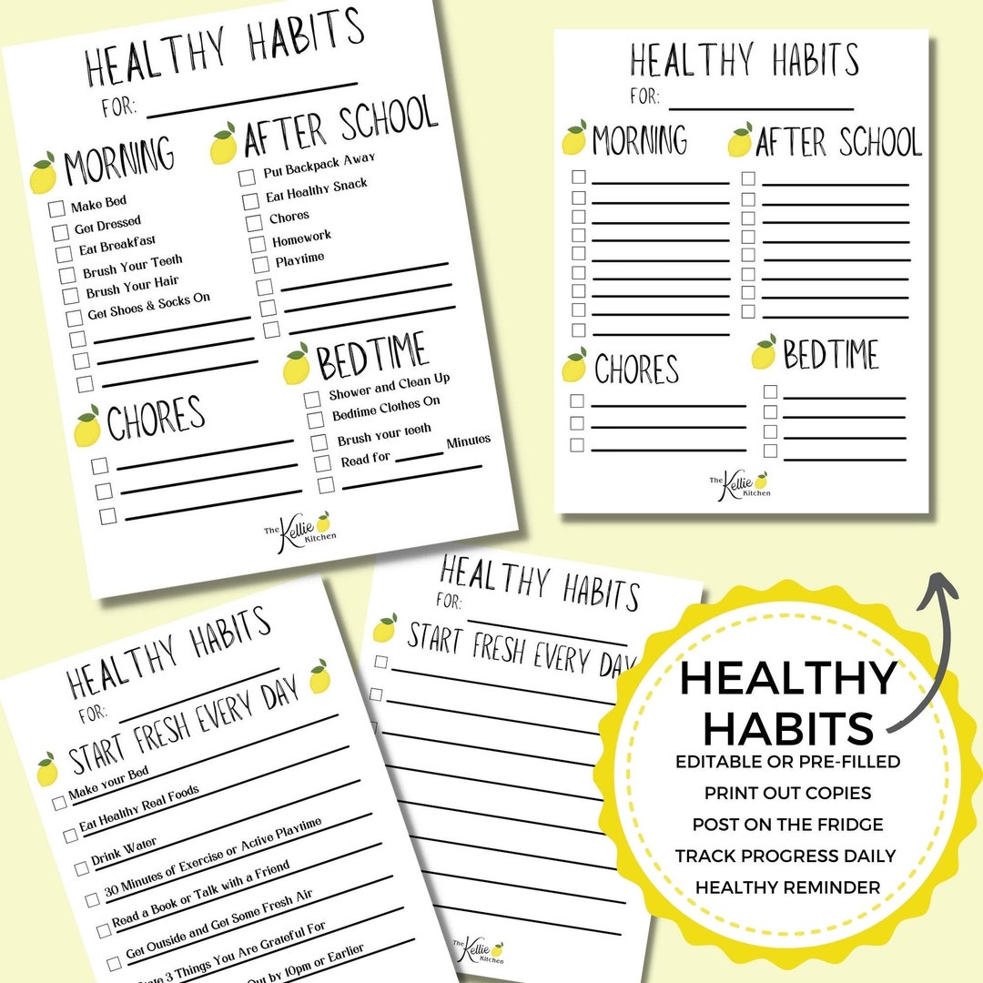 Healthy Habits Checklist, Kids Daily Routine, Printable Daily Routine ...