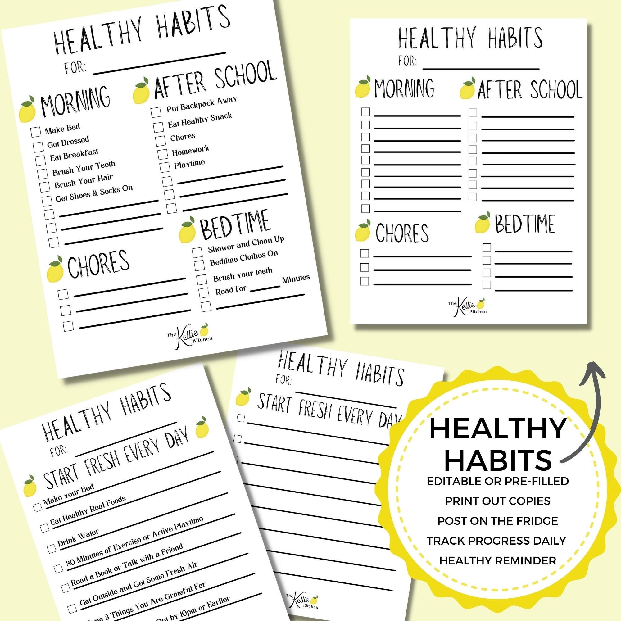 Healthy Habits Checklist, Kids Daily Routine, Printable Daily Routine ...