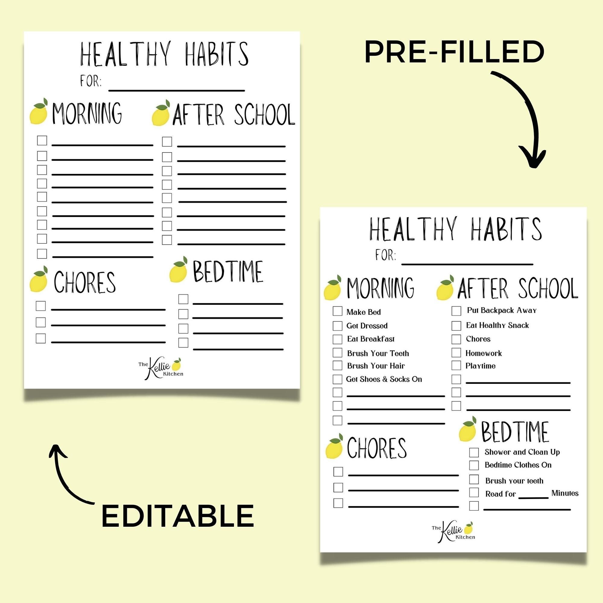 Healthy Habits Checklist, Kids Daily Routine, Printable Daily Routine ...
