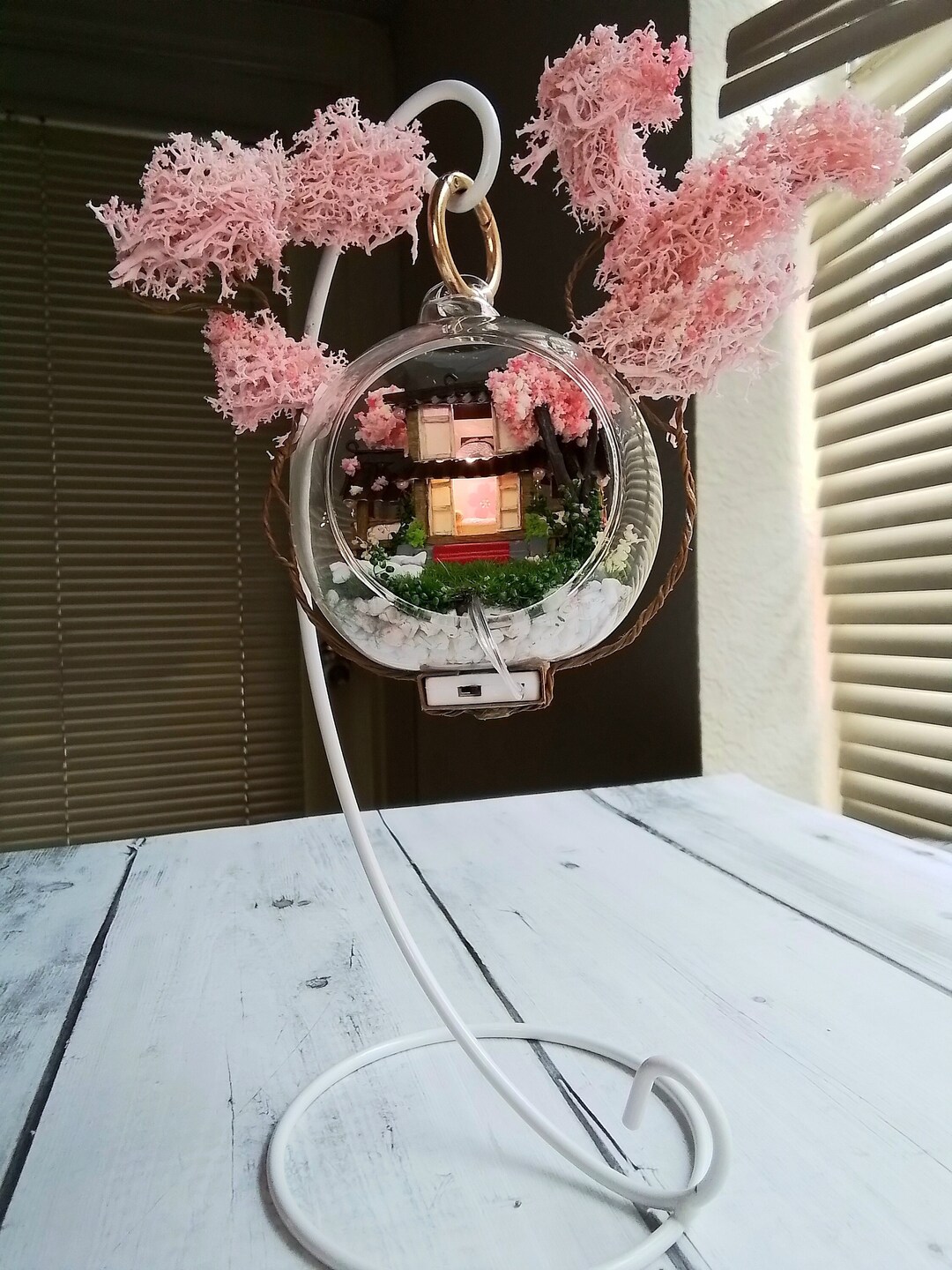 Sakura Asian Miniature Glass Diorama Lighted Ornament/handmade - Etsy