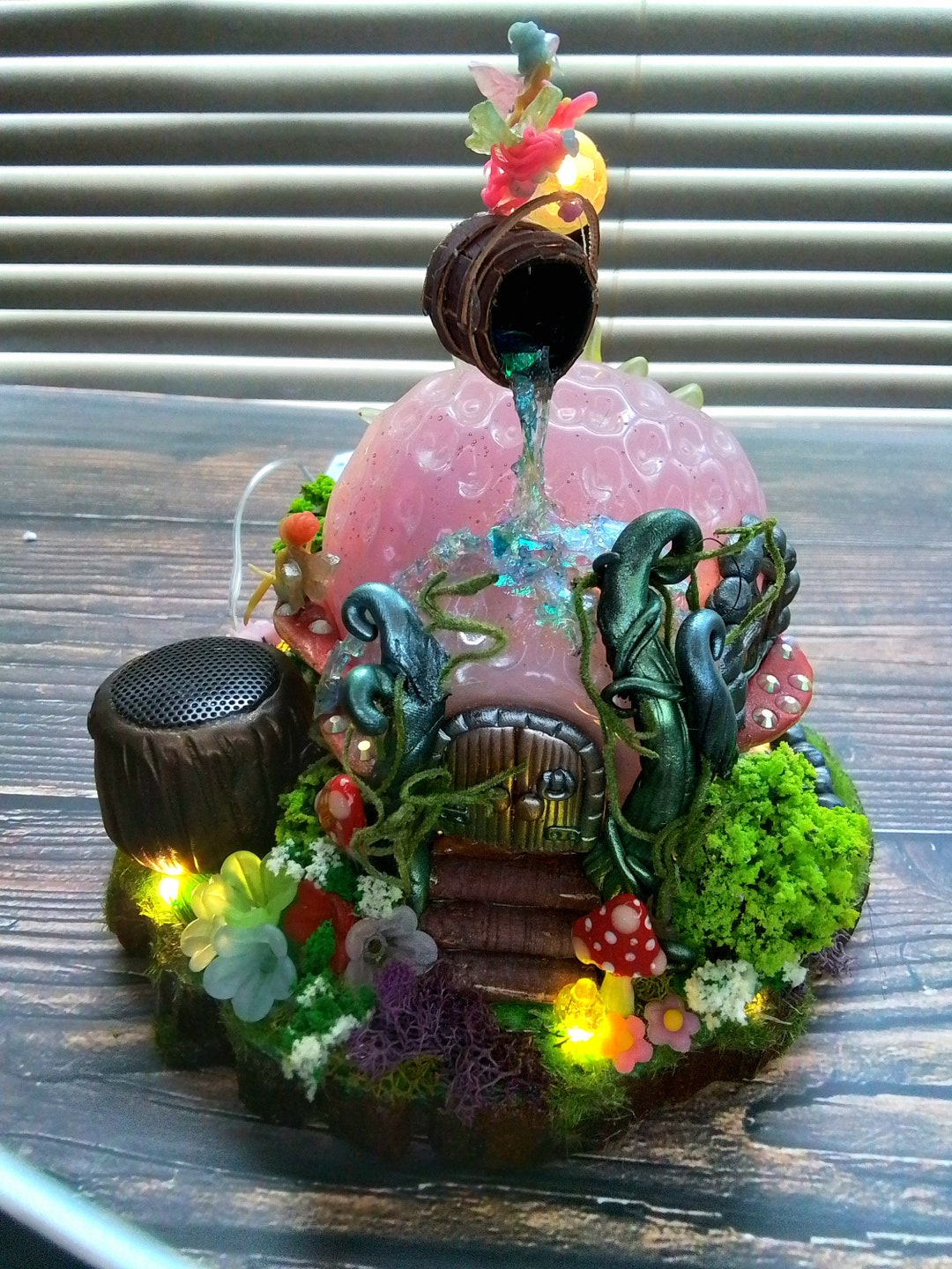 Fairy Workshop Lighted up Diorama With Bluetooth Speaker Tree Trunk - Etsy