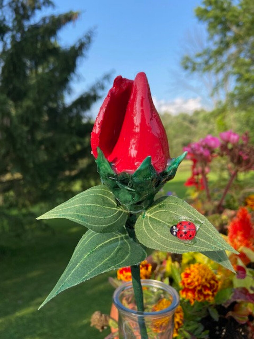 Sea Shell Red Rose Bud Long Stem Flower - Etsy