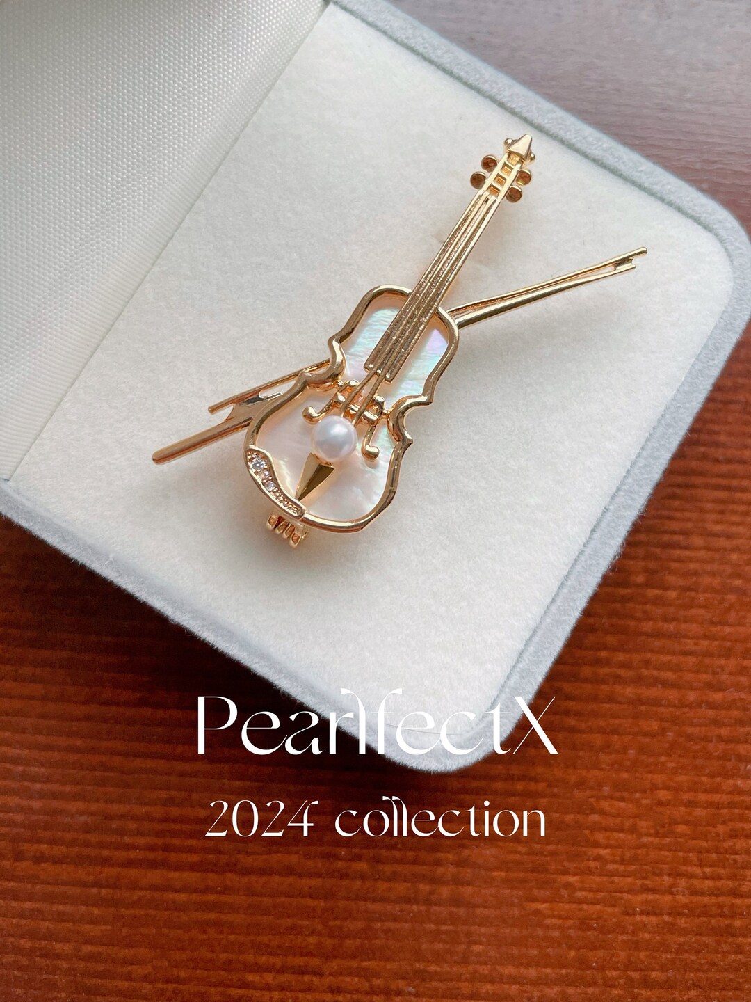 4-6mm White Pearl Violin Brooch | Round-shape | Freshwater Pearls ...