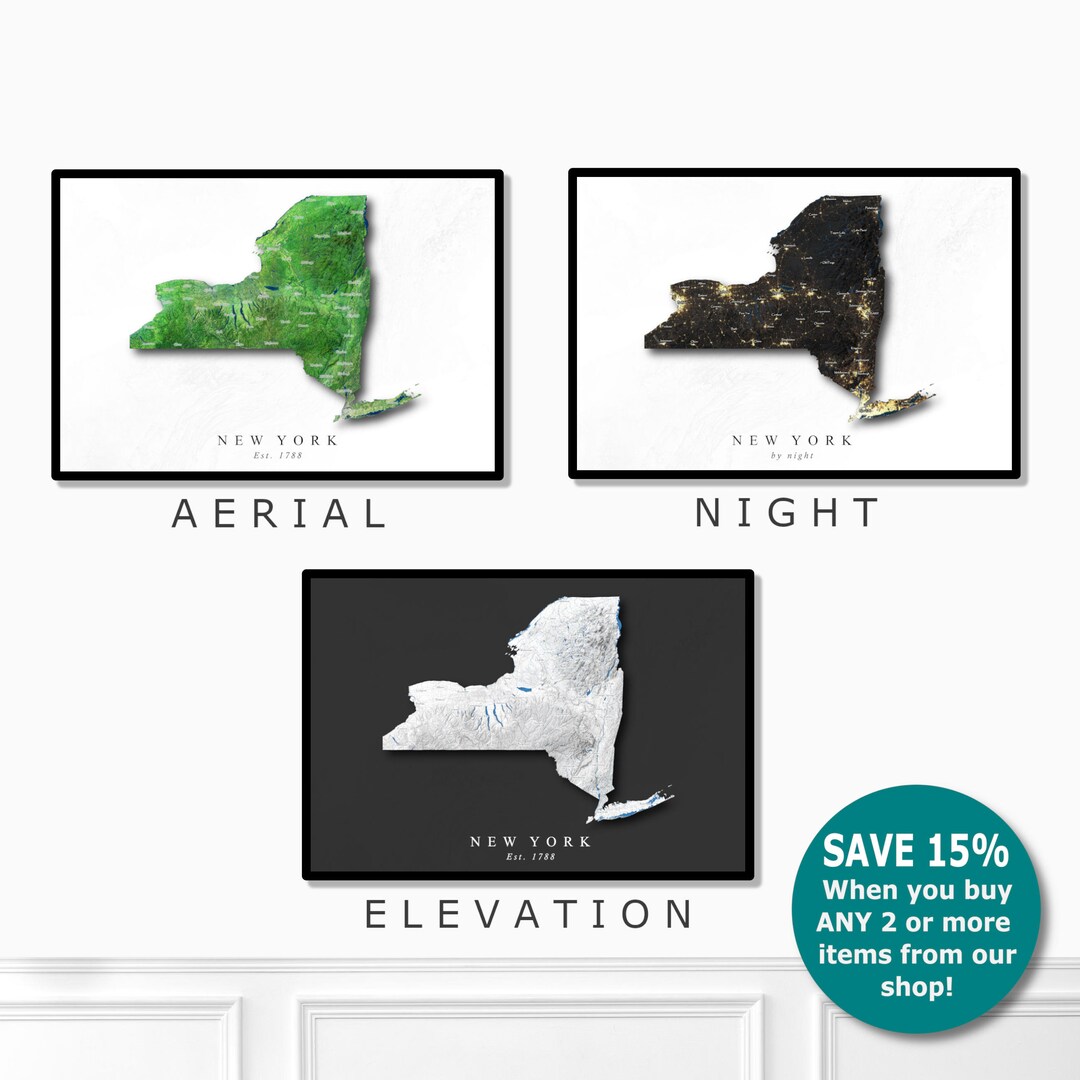 New York Map Art / New York Gift / State Map Print / Home and Office ...