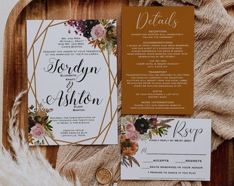 Rust Wedding Invitations - Etsy