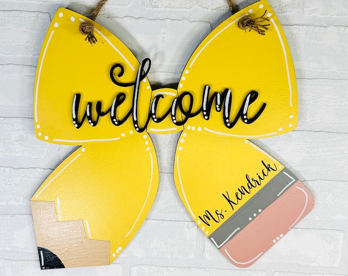 Pencil Bow Classroom Door Hanger, Classroom Welcome Sign, Pencil ...
