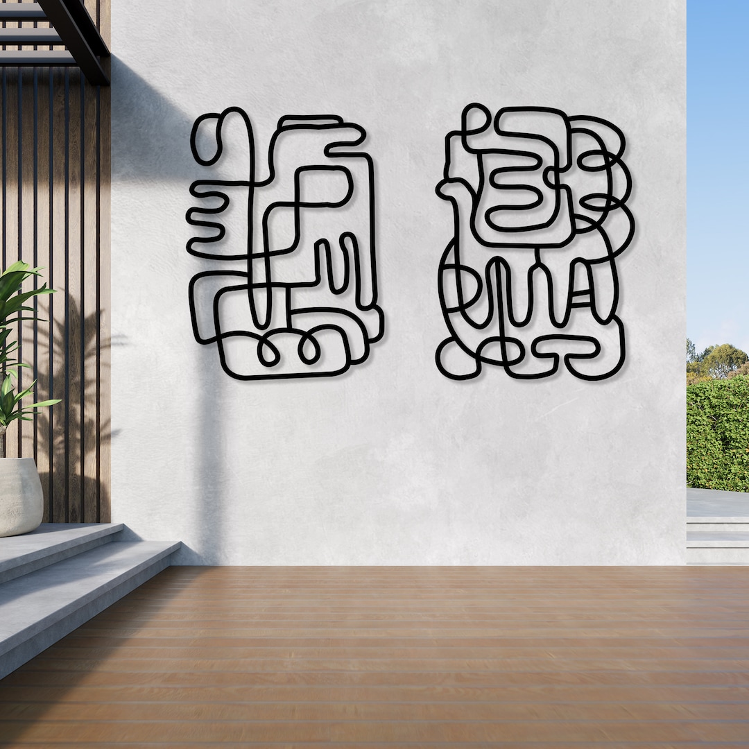 Abstract Metal Line Wall Art, Wire Metal Wall Decor, Porch Metal Wall ...