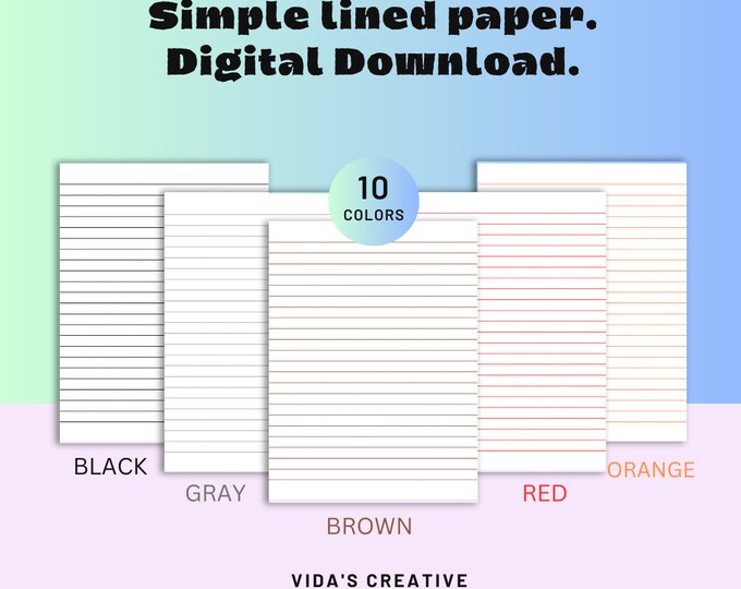 Simple Lined Paper, Narrow Lines, Digital Lined Paper, Colorful Lined ...