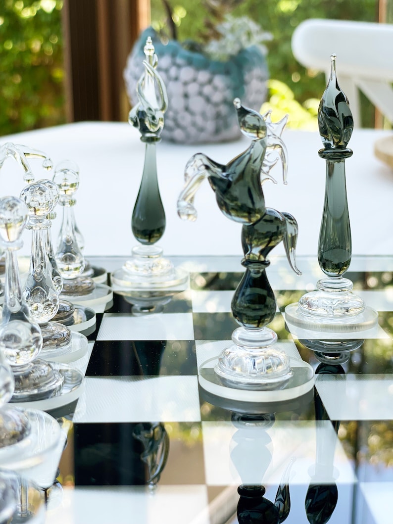 Handmade Murano Glass Chess Set: Clear Blown Glass Board Game - Etsy