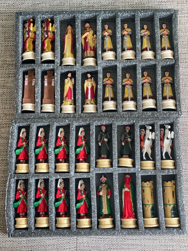 Hand-painted Chess Set Handmade Medieval Figures With Wooden - Etsy Canada