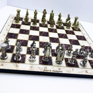 Metal Chess Set, Medieval Chess Set, Handcrafted Wooden Board and ...