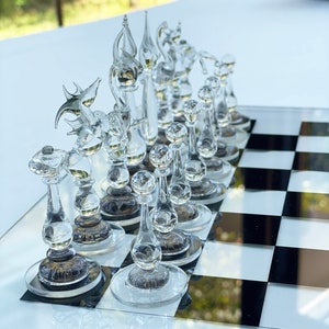 Handmade Murano Glass Chess Set: Clear Blown Glass Board Game - Etsy