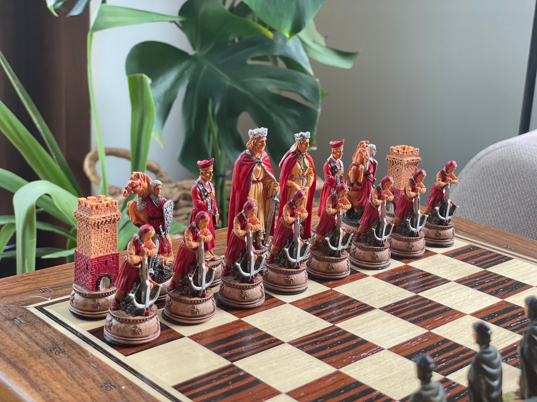 Handmade Medieval Chess Set: Hand-painted Figures, Bamboo Board - Etsy