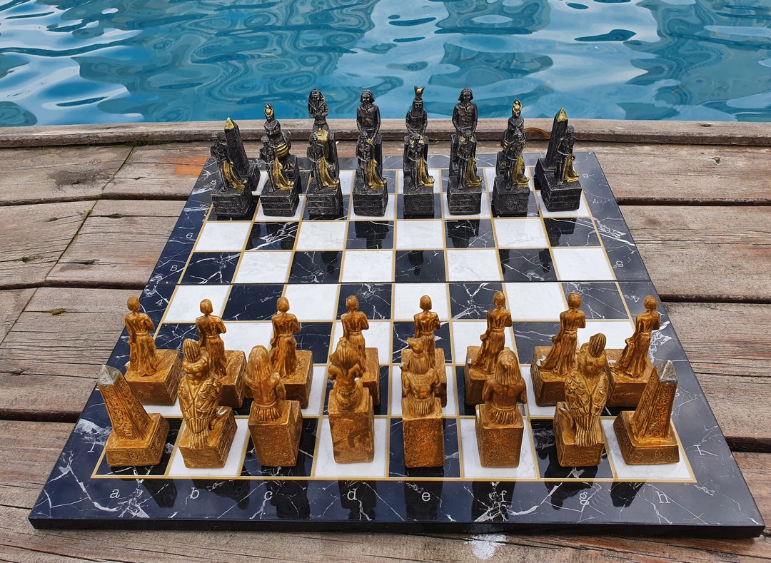 Chess Set, Personalized Chess Set, Egyptian Theme Handmade Figures With ...