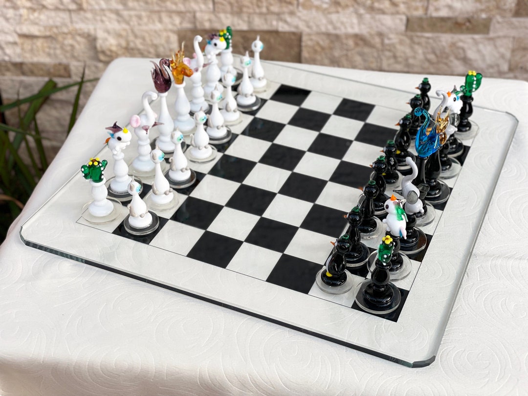 Glass Chess Set, Animal Murano Glass Chess Set, Cute Animal Glass Art ...