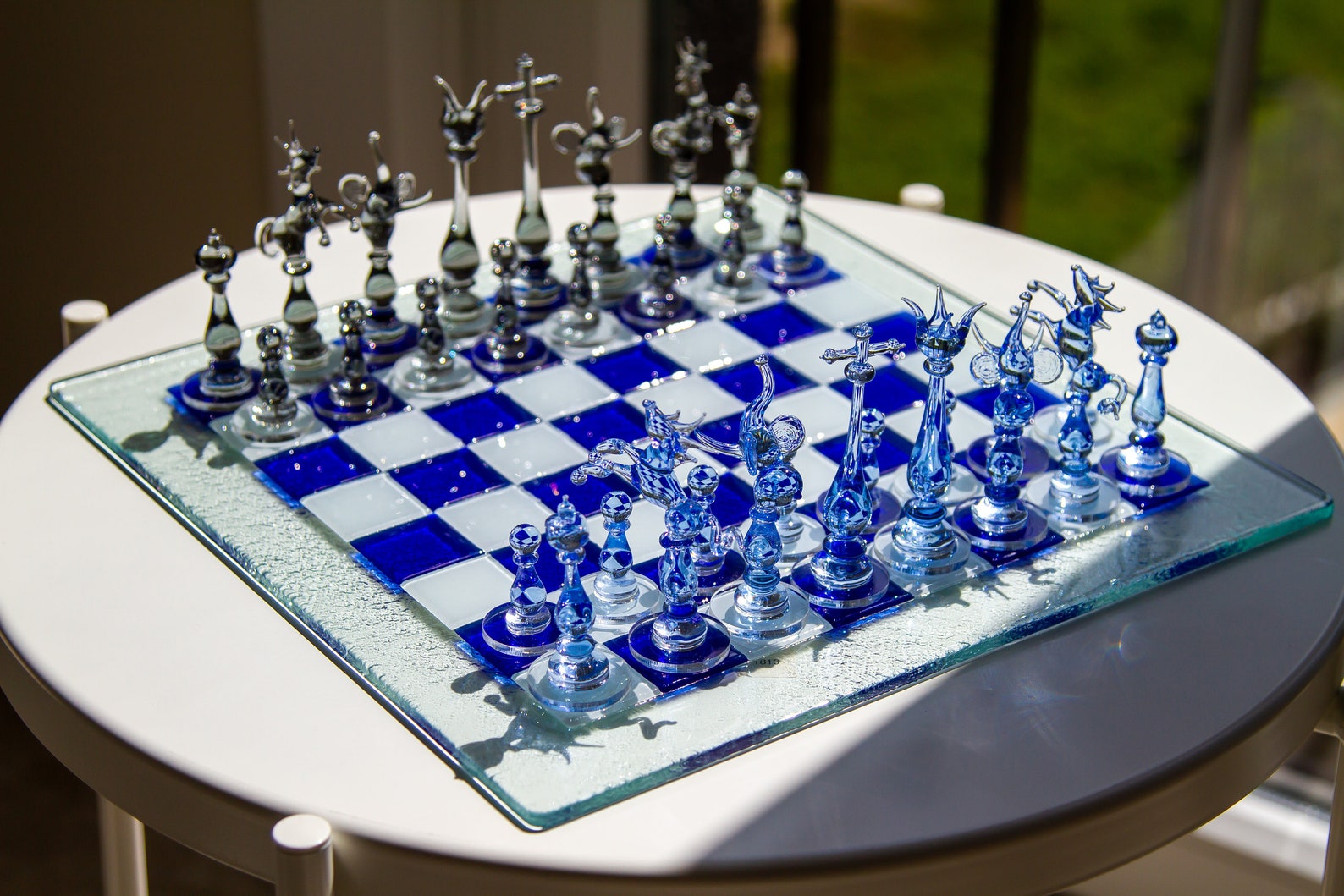 Handmade Murano Glass Chess Set: Black & Blue Glass Board Game - Etsy