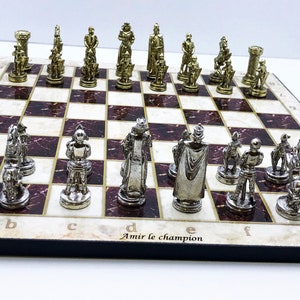 Metal Chess Set, Medieval Chess Set, Handcrafted Wooden Board and ...