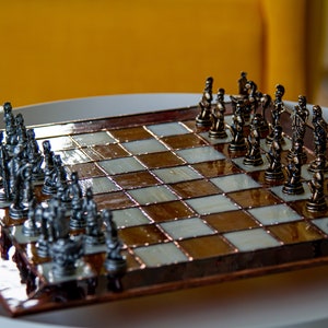 Chess Set With Stained Glass Board, Vintage Chess Set, Handmade Stained ...