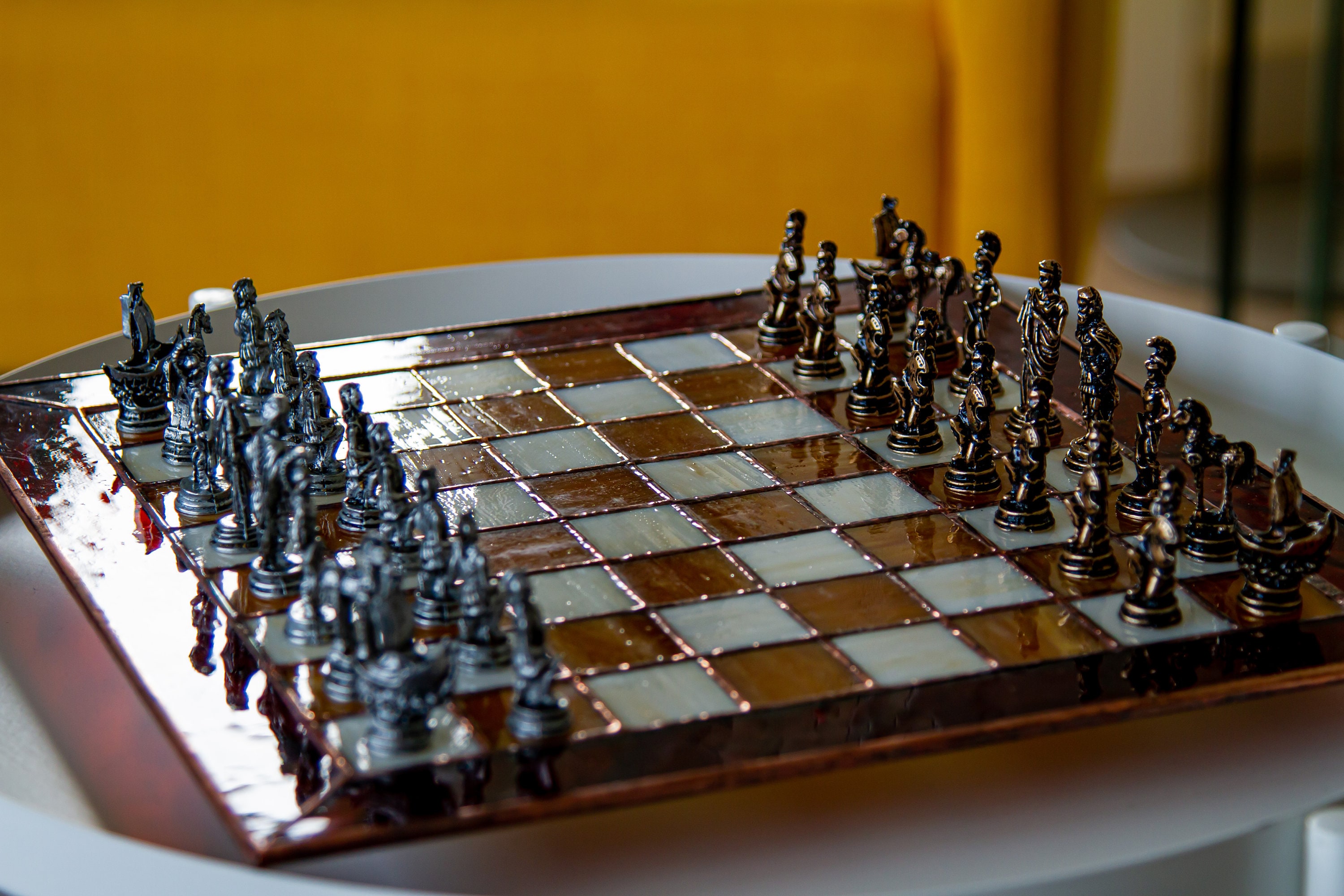 Chess Set With Stained Glass Board Vintage Chess Set | Etsy