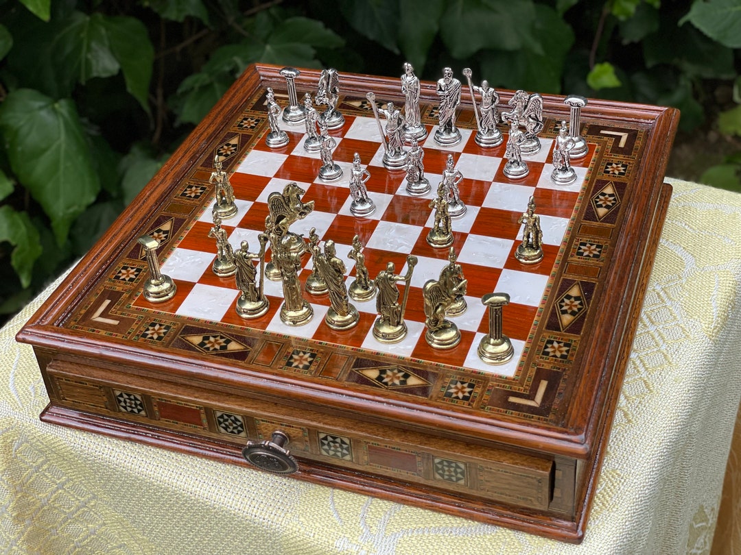 Handcrafted Chess Set With Drawer, Handcrafted Chess Pieces, Mythologic ...
