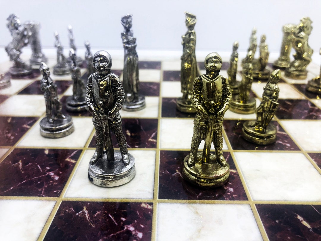Metal Chess Set, Medieval Chess Set, Handcrafted Wooden Board and ...