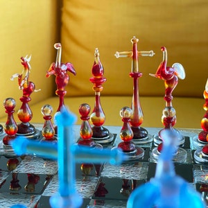 Luxury Unique Chess Set, Handmade Orange & Blue Murano Glass Chess ...