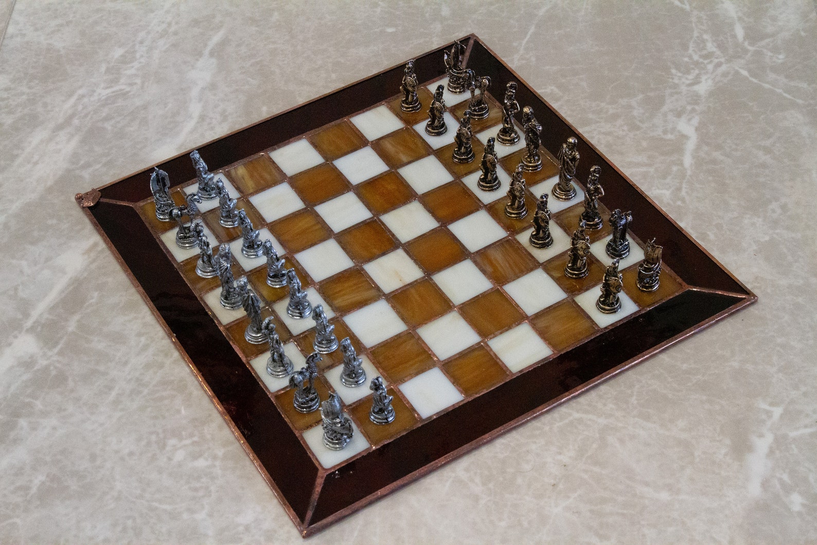 Chess Set With Stained Glass Board Vintage Chess Set - Etsy