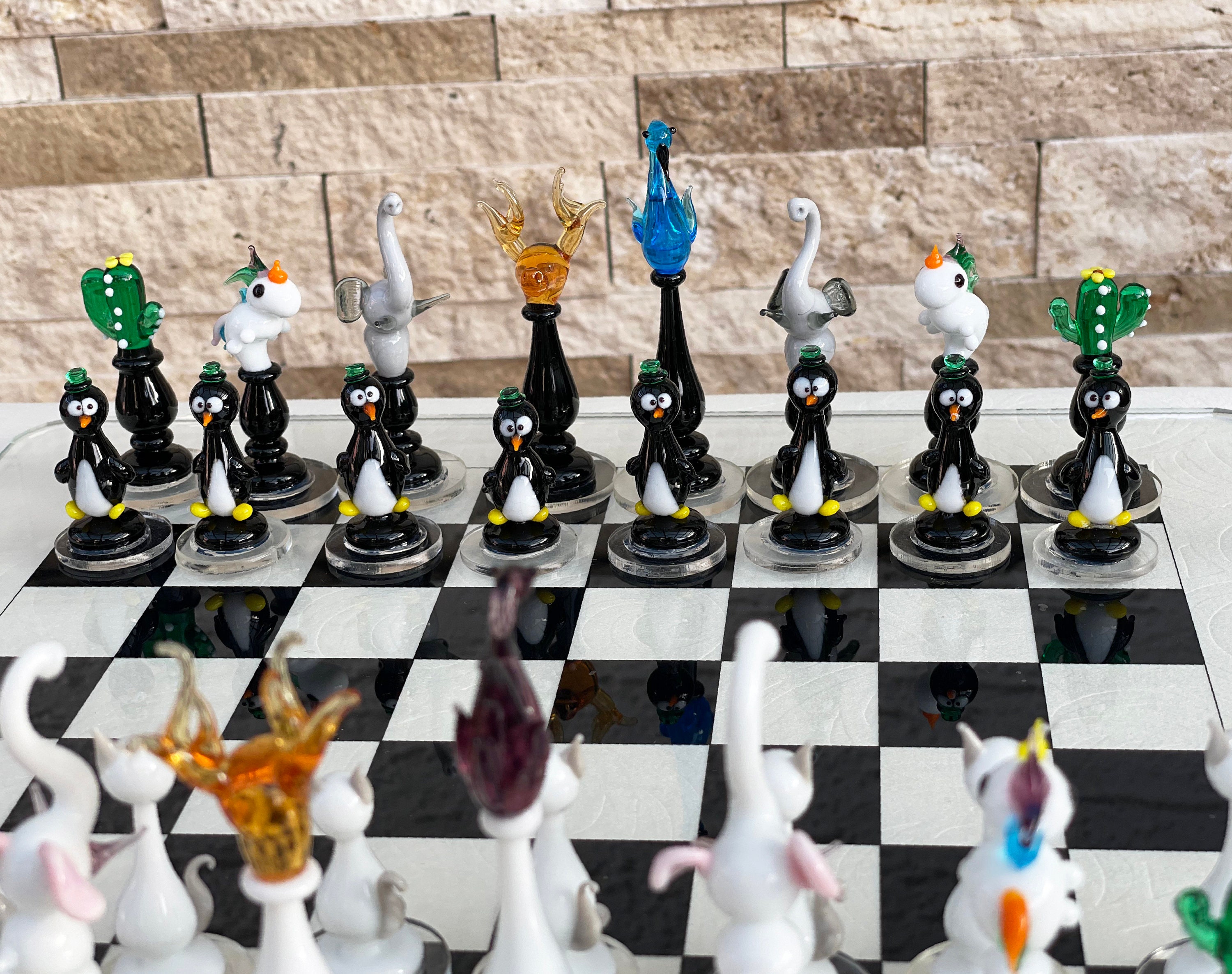 Animal Murano Glass Chess Set: Handmade Blown Glass Art - Etsy
