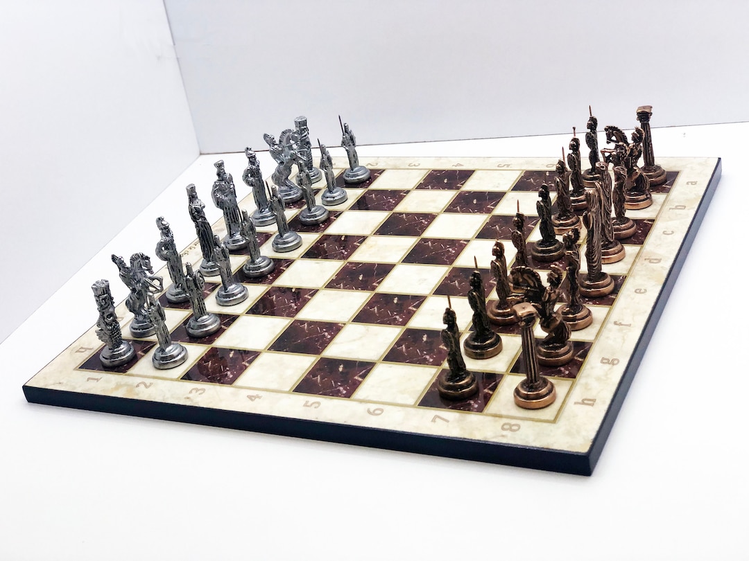 Metal Chess Set, Medieval Chess Set, Handcrafted Wooden Board and ...