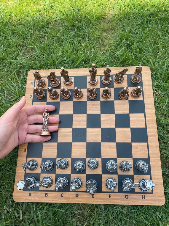 Handmade Bamboo Chess Set With Zamak Figures Handcrafted Wood - Etsy
