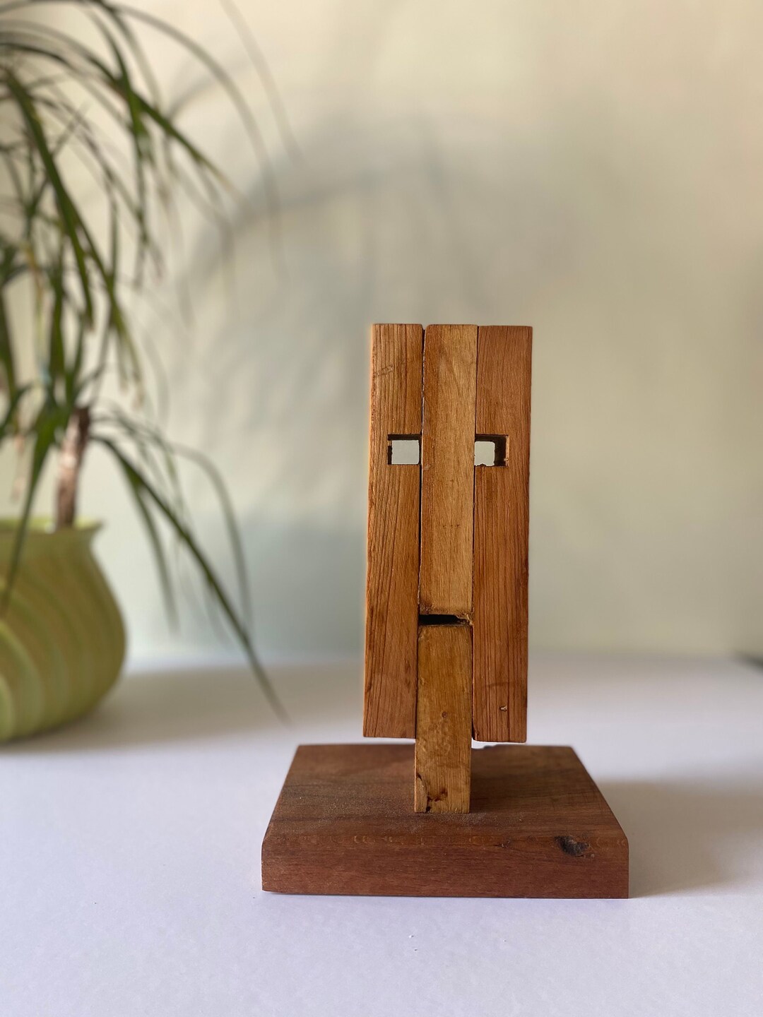 Wooden Tiki Totem Sculpture, Hand Crafted Face Decor, Handmade Table ...