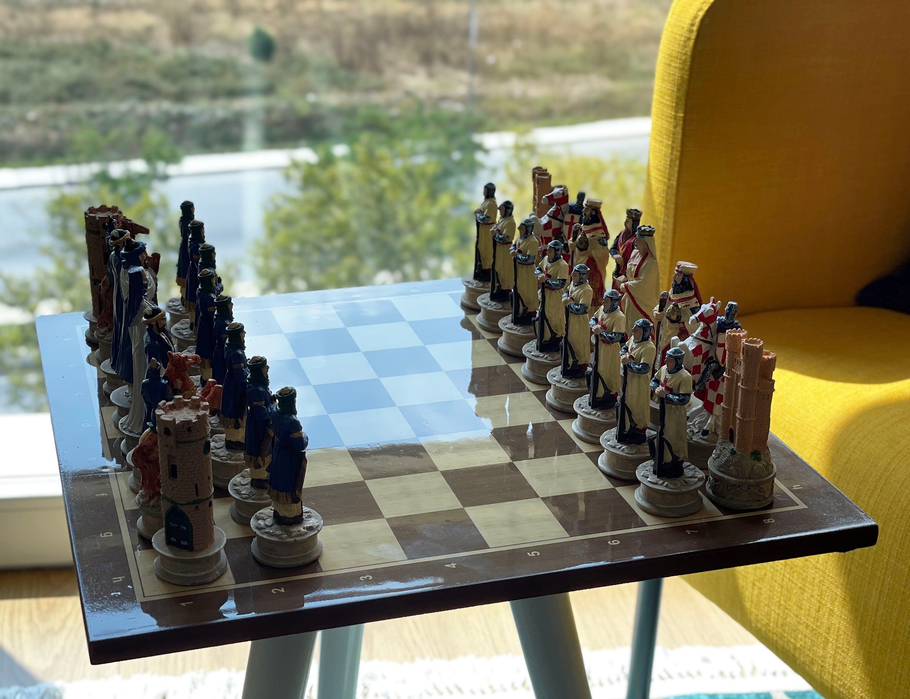 Hand-painted Chess Set Handmade Medieval Figures With Wooden - Etsy