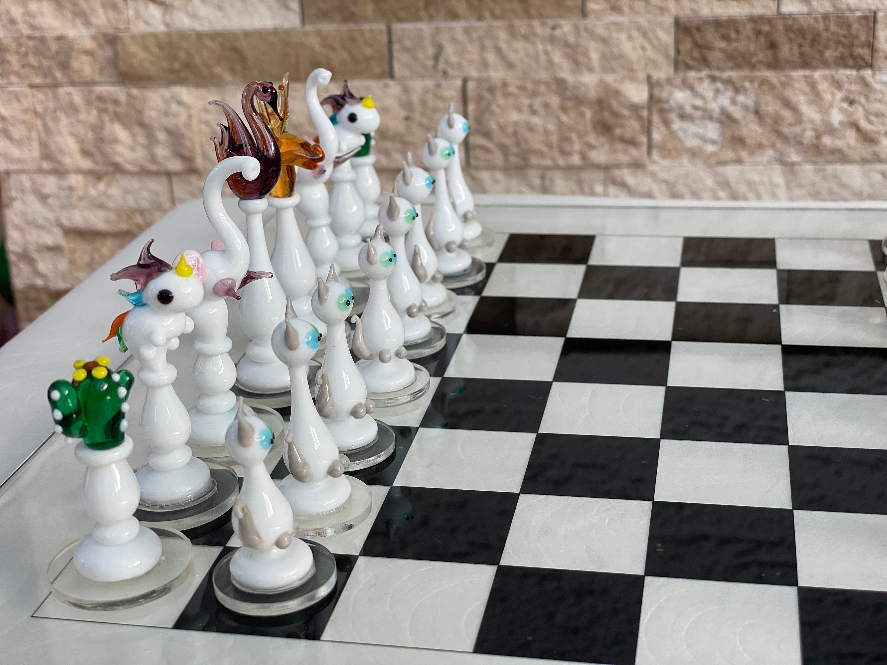 Animal Murano Glass Chess Set: Handmade Blown Glass Art - Etsy