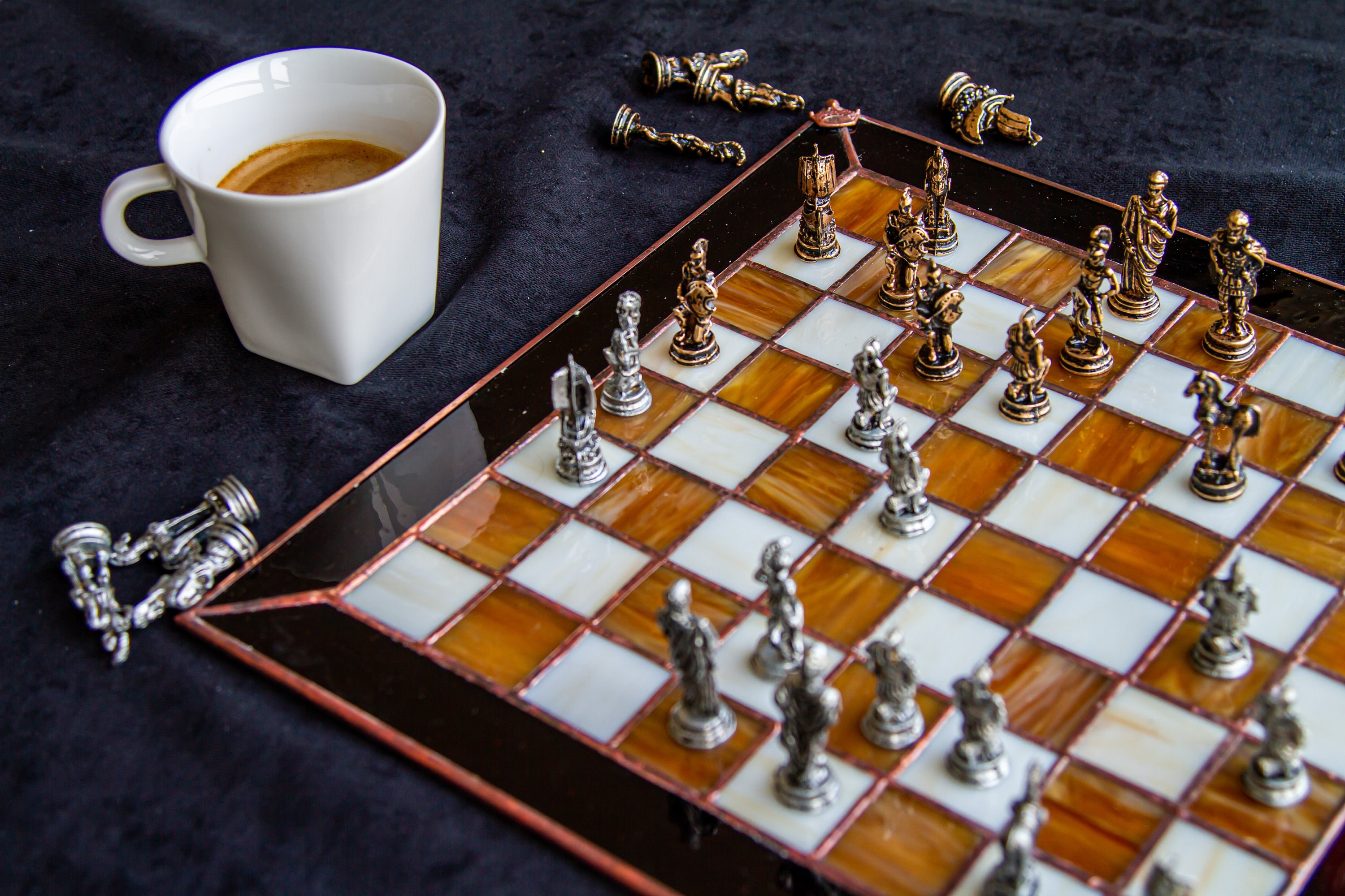 Chess Set With Stained Glass Board Vintage Chess Set | Etsy