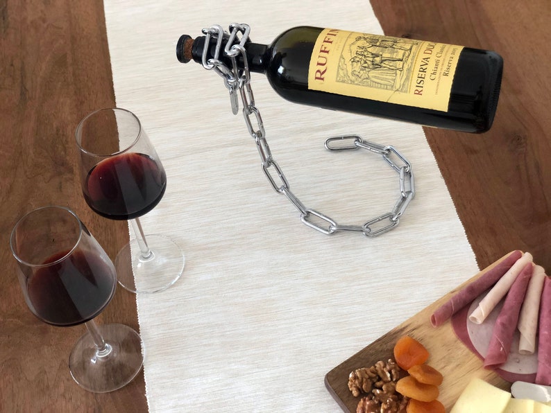 Gravity Defying Chain Wine Bottle Holder Handmade Nickel | Etsy