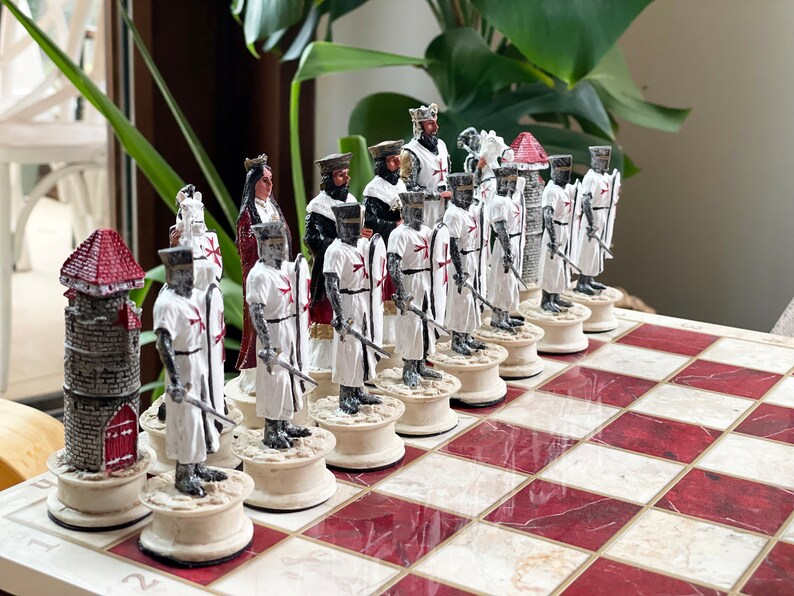 Handmade Medieval Chess Set: Hand-painted Figures, Wooden Board - Etsy