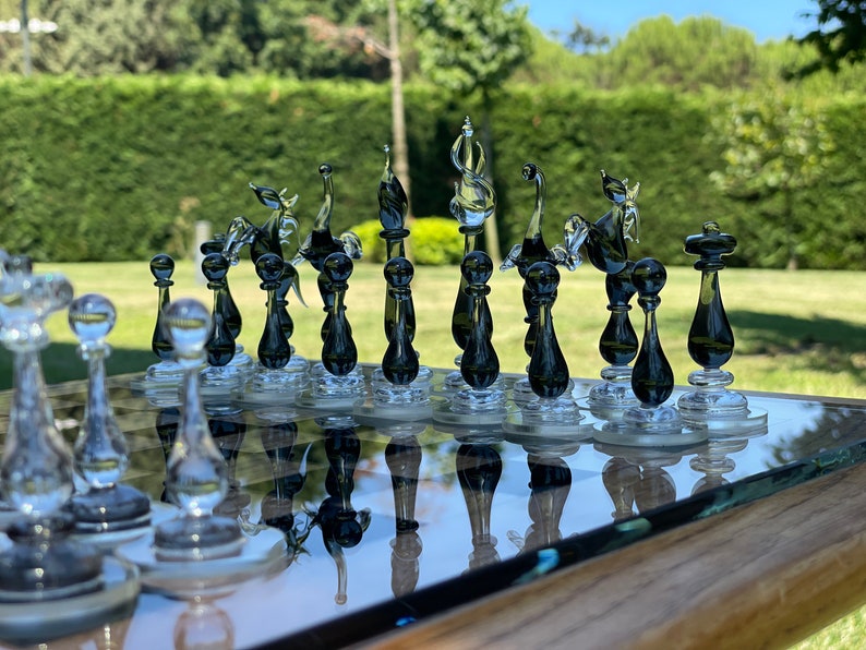 Handmade Murano Blown Glass Chess Set: Clear & Grey - Etsy