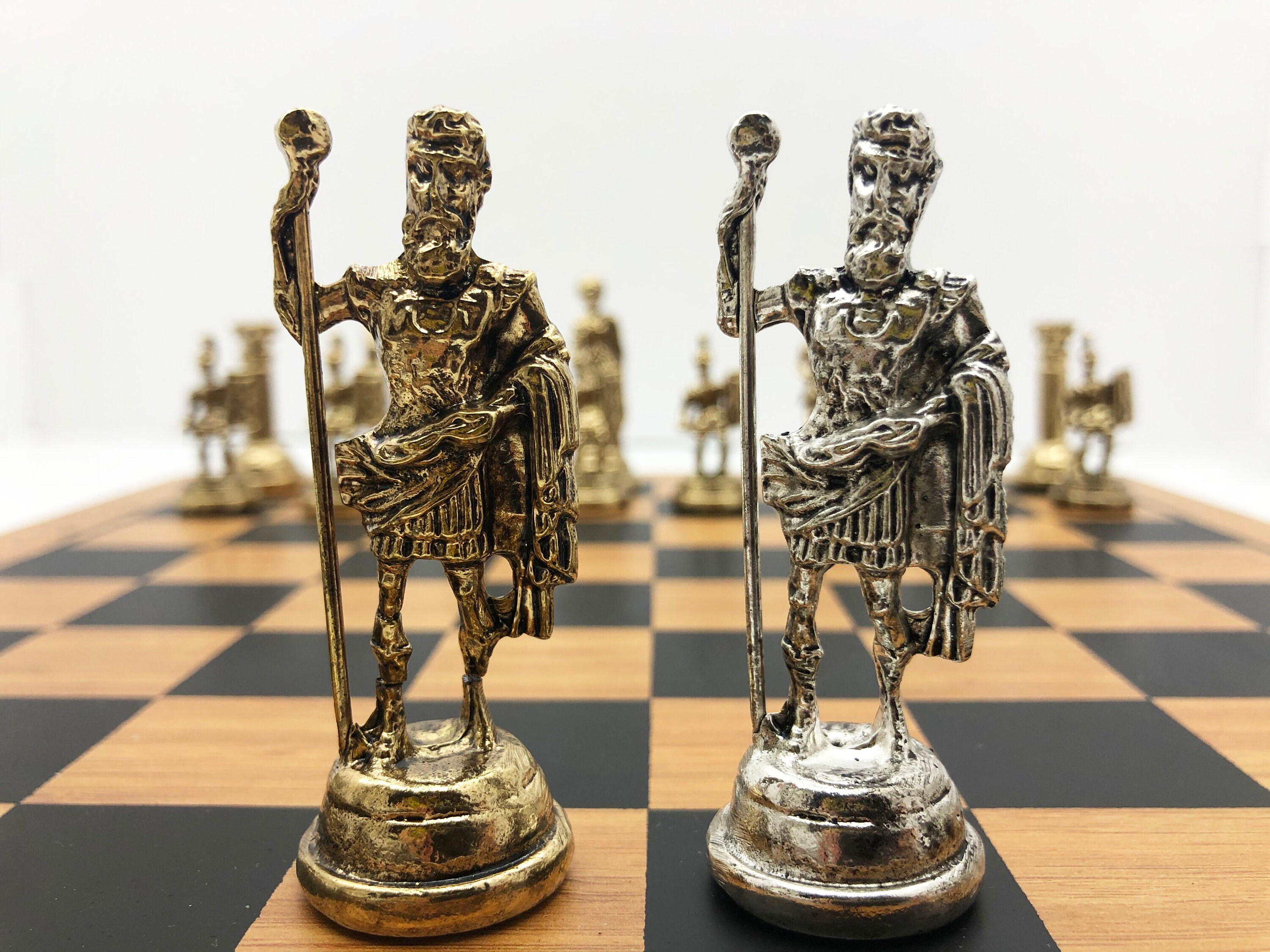 Handmade Bamboo Chess Set: Roman Figures, Wood Board - Etsy UK