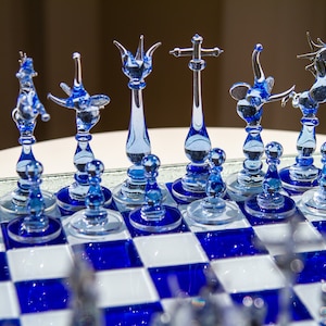 Handmade Murano Glass Chess Set: Black & Blue Glass Board Game - Etsy