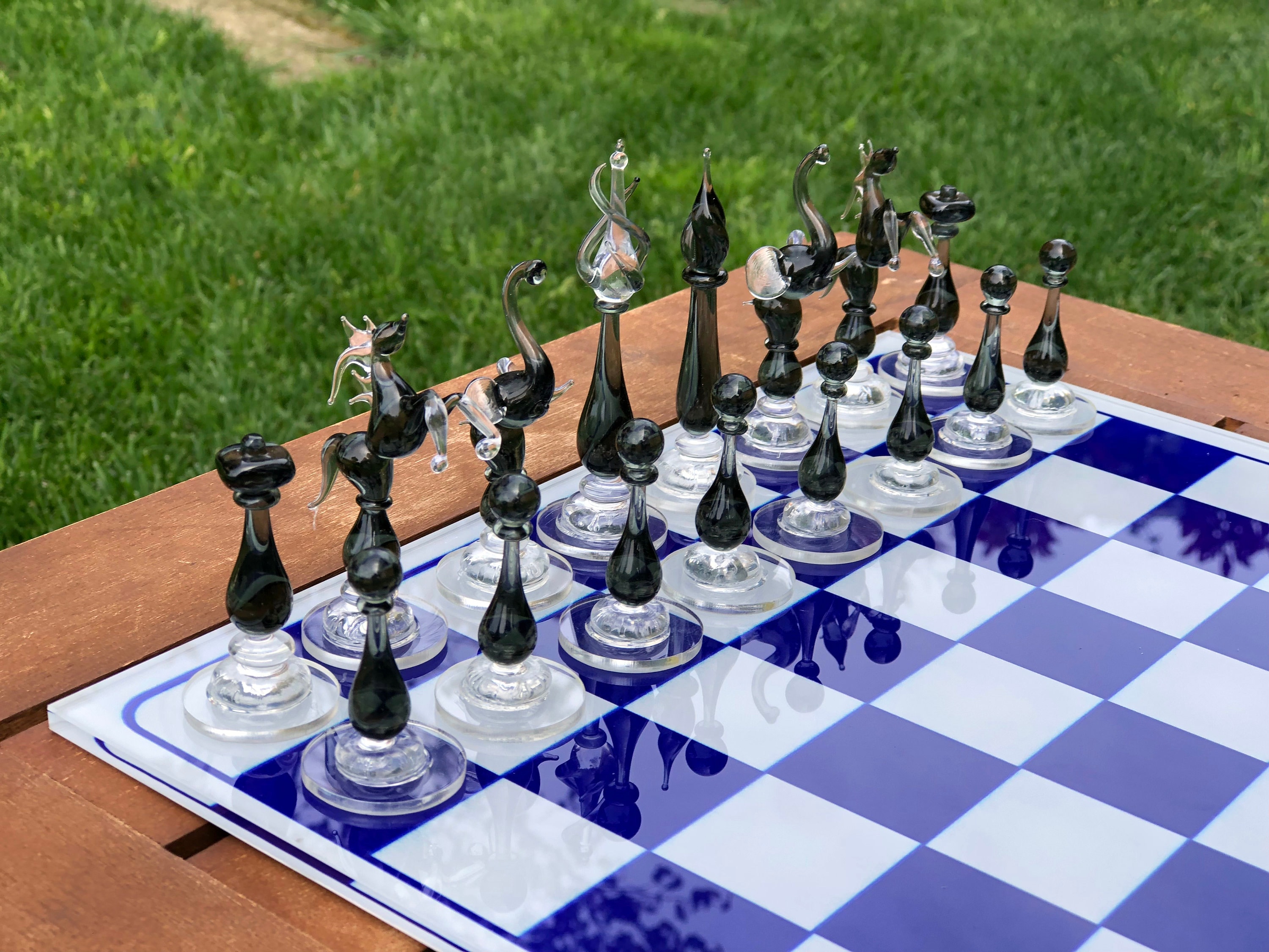 Handmade Blown Murano Glass Chess Set: Blue Glass Board & Pieces - Etsy
