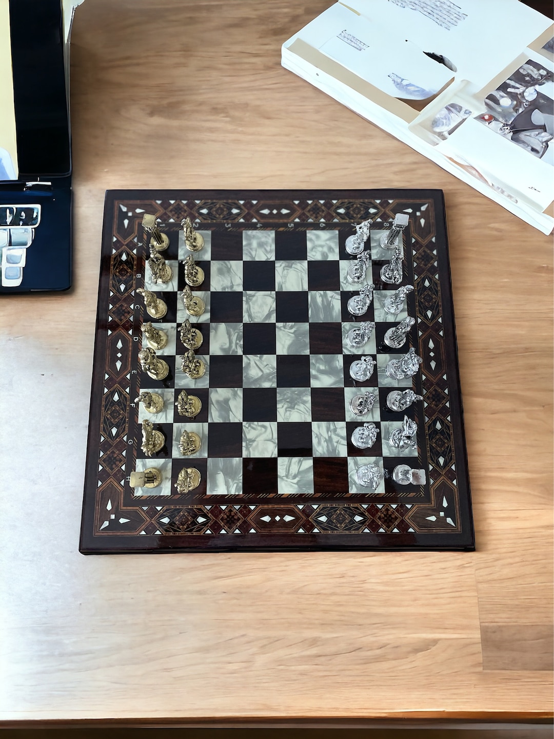 Pegasus Chess Set: Handcrafted Wood Board With Mythologic Metal Figures ...