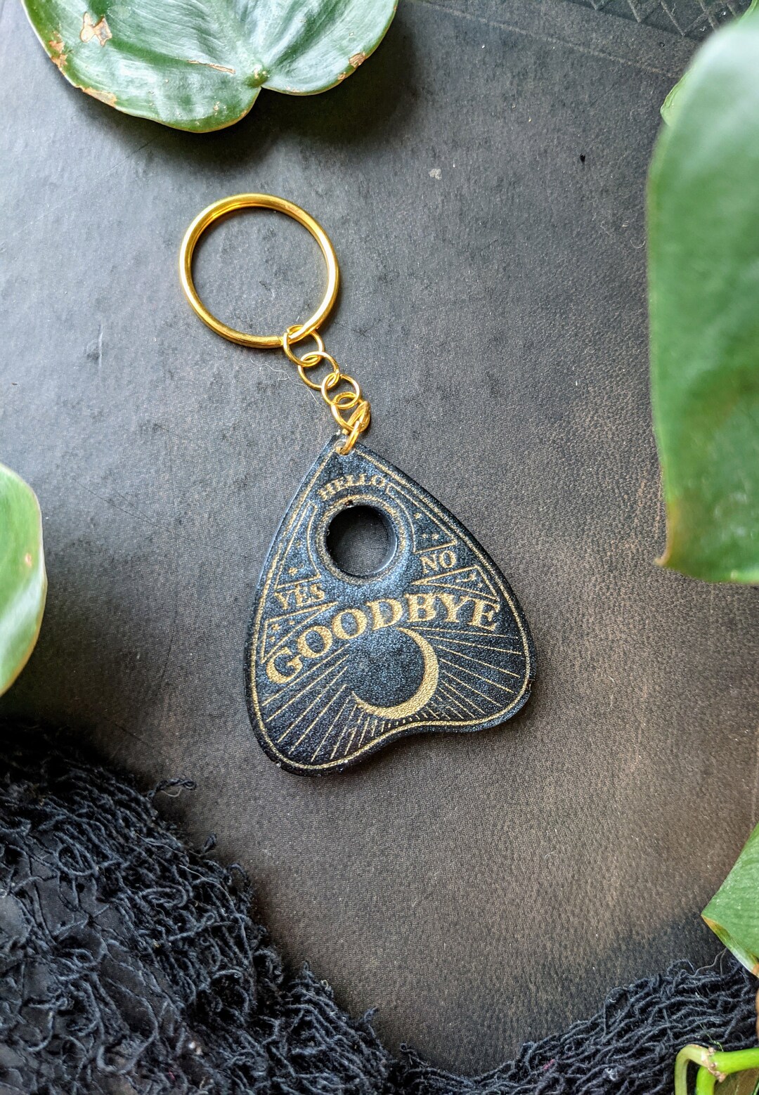 Planchette Keychain in Black and Gold - Etsy