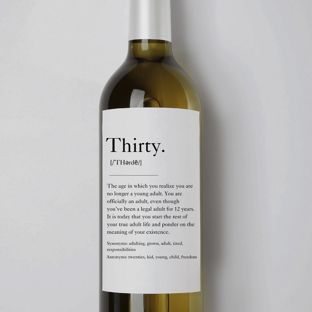 Thirty Definition Funny Witty Sarcastic 30th Birthday Wine, Champagne ...