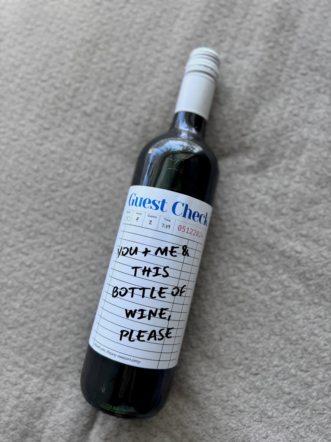 Guest Check Anniversary Wine Bottle Label Funny Cute Wine Label Gift ...