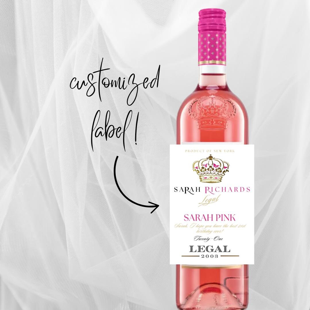 CUSTOM Stella Pink Legal 21st Birthday Wine Bottle Label Girly, Sweet ...