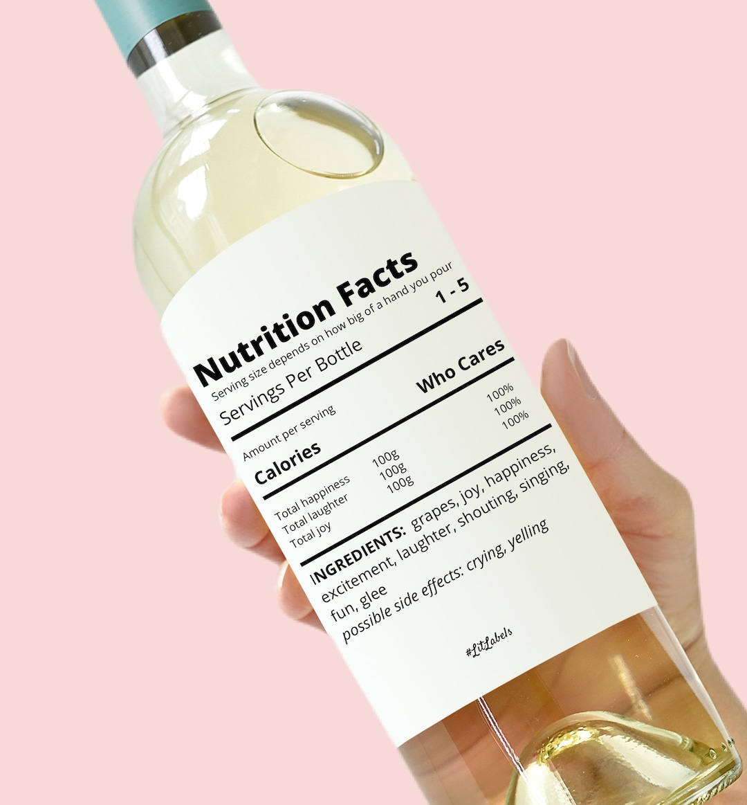 Nutrition Facts Wine Bottle Label Funny Cute Gift Ideas Bar - Etsy