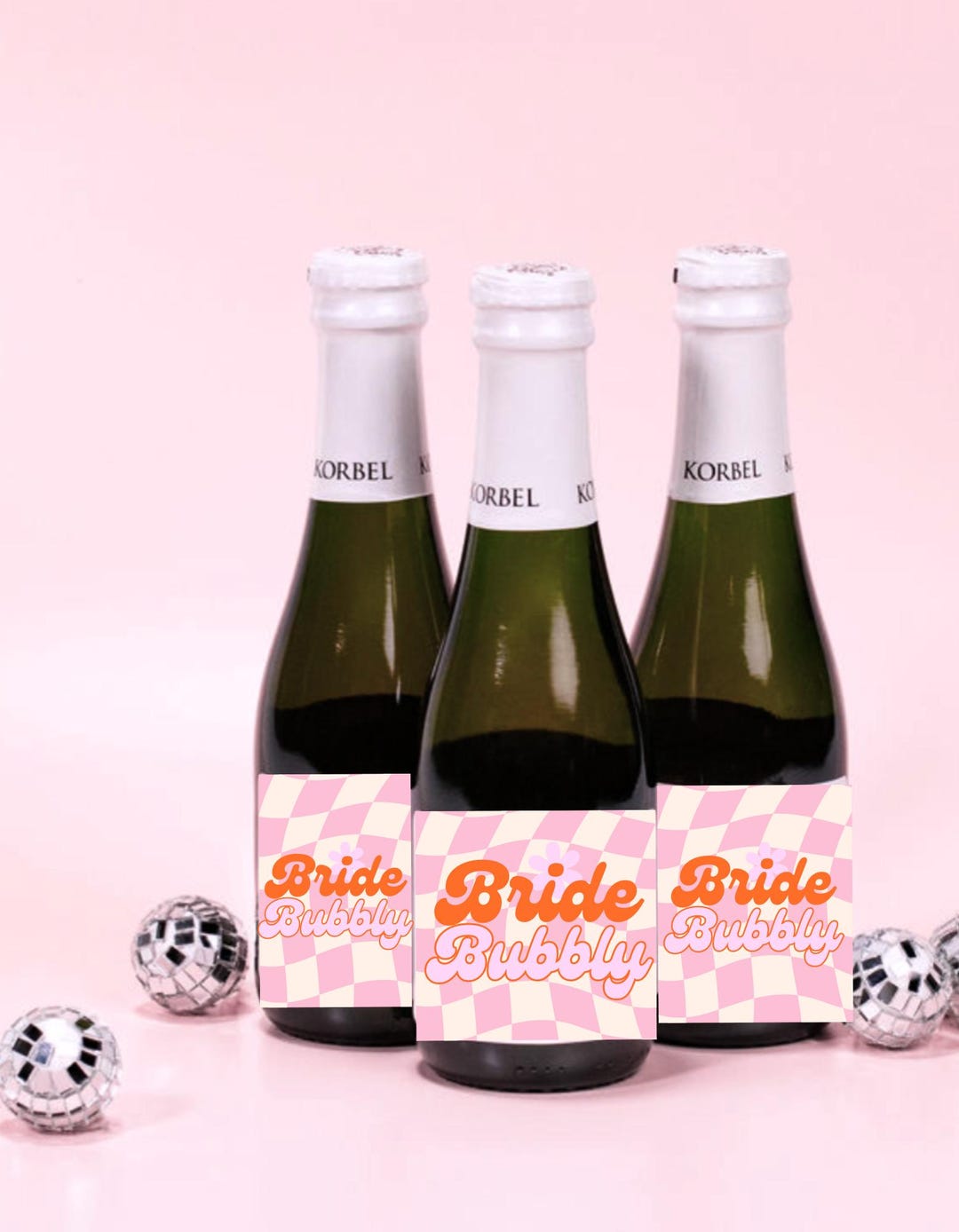 Bride Bubbly Checkered Daisy Retro 70's Bachelorette Pink Bride ...